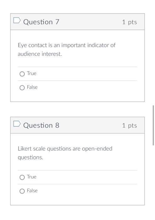Question 7 1 pts Eye contact is an important | Chegg.com