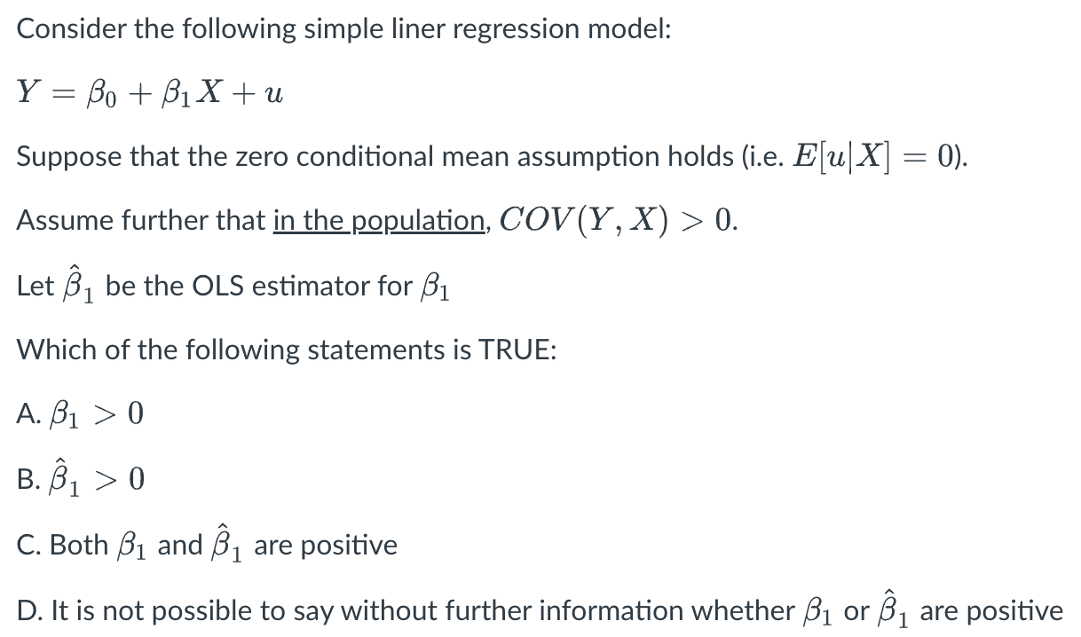 Solved Consider the following simple liner regression | Chegg.com