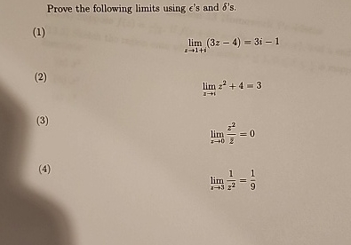 Solved Prove the following limits using εlon 's and δ' | Chegg.com