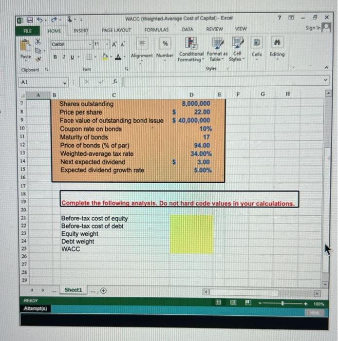 Solved 1. Calculate the WACC. and an issue of $40 milion in | Chegg.com