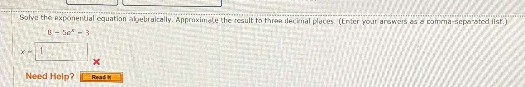 Solved Solve the exponential equation algebraically. | Chegg.com
