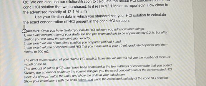conc. HCl solution that we purchased. Is it really | Chegg.com