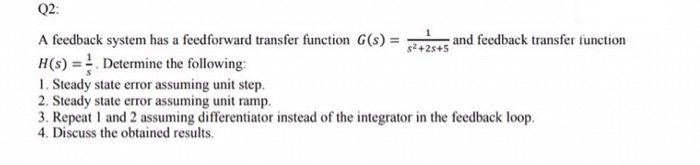 Solved Q2: A feedback system has a feedforward transfer | Chegg.com