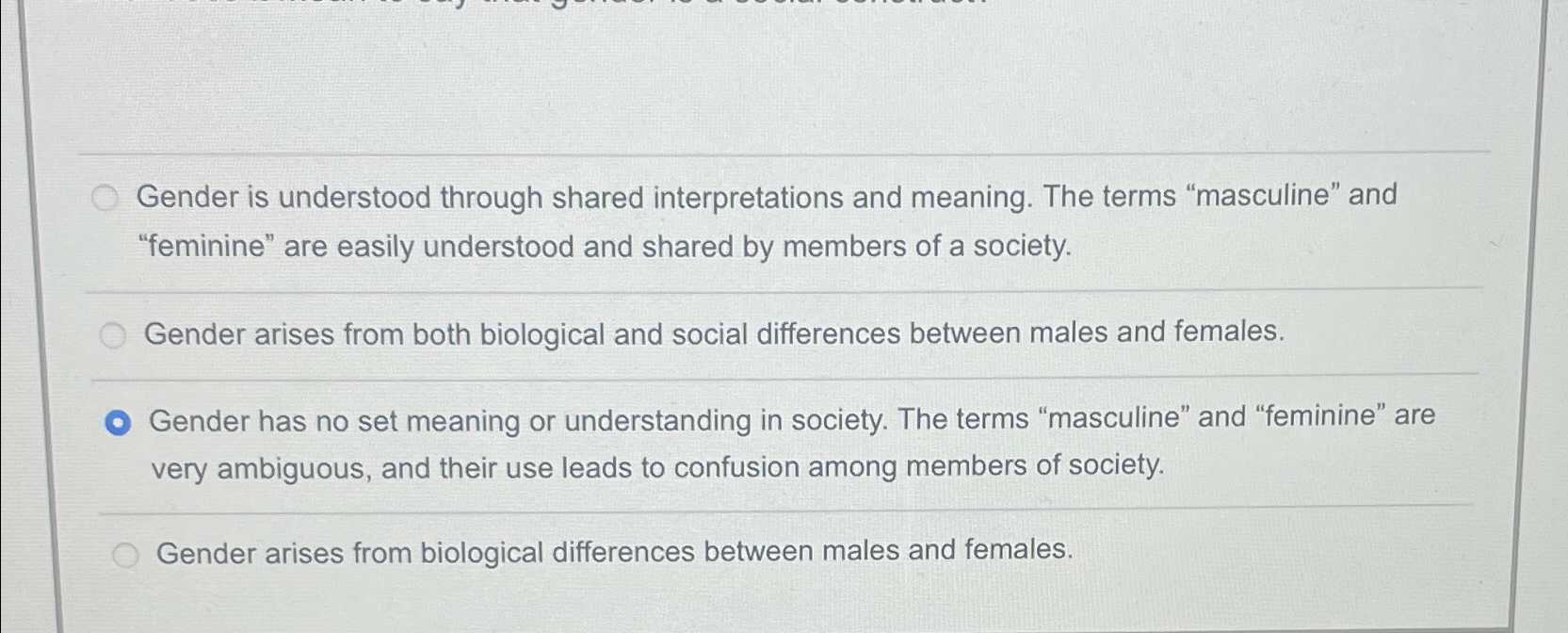 Solved Gender is understood through shared interpretations | Chegg.com