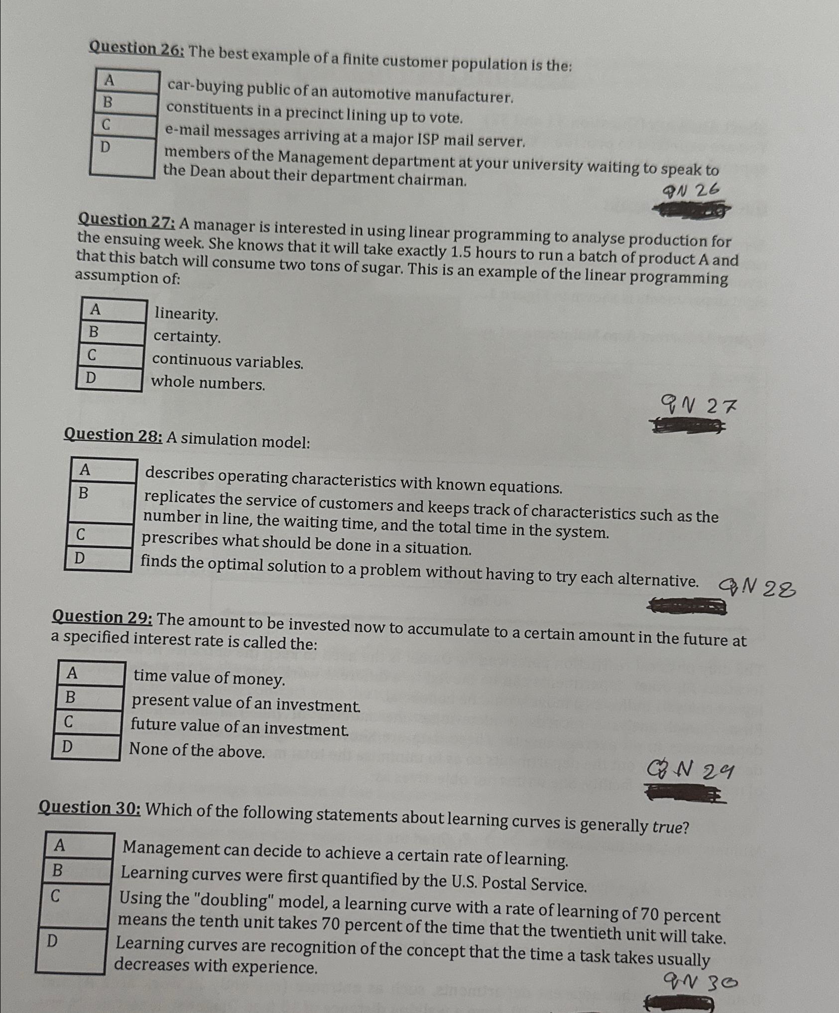 Solved Question 26: The best example of a finite customer | Chegg.com