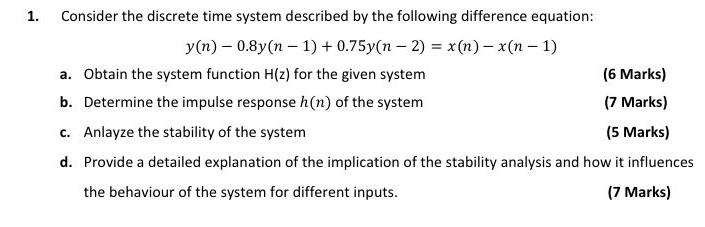 Solved Consider the discrete time system described by the | Chegg.com