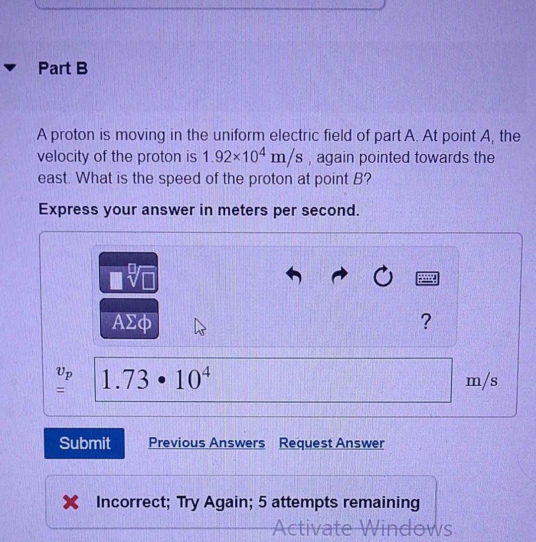Solved A Proton Is Moving In The Uniform Electric Field Of