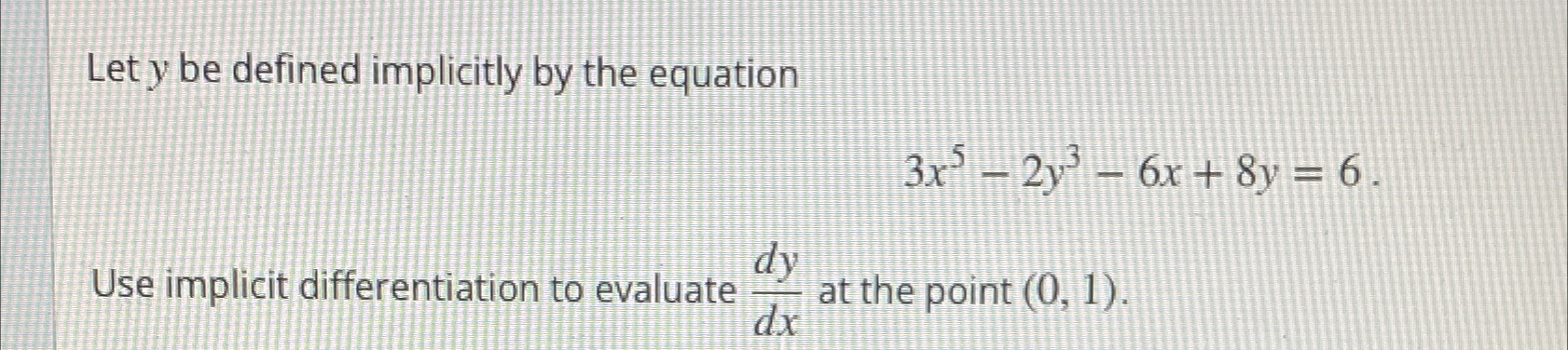 Solved Let y ﻿be defined implicitly by the | Chegg.com