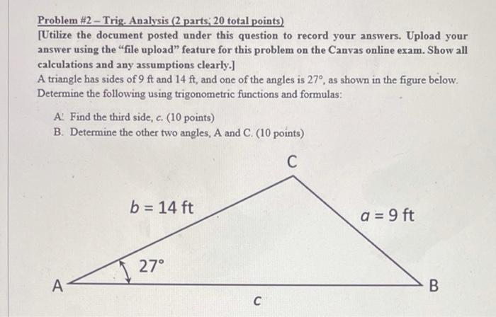 Solved Problem #2 - Trig. Analysis (2 parts, 20 total | Chegg.com