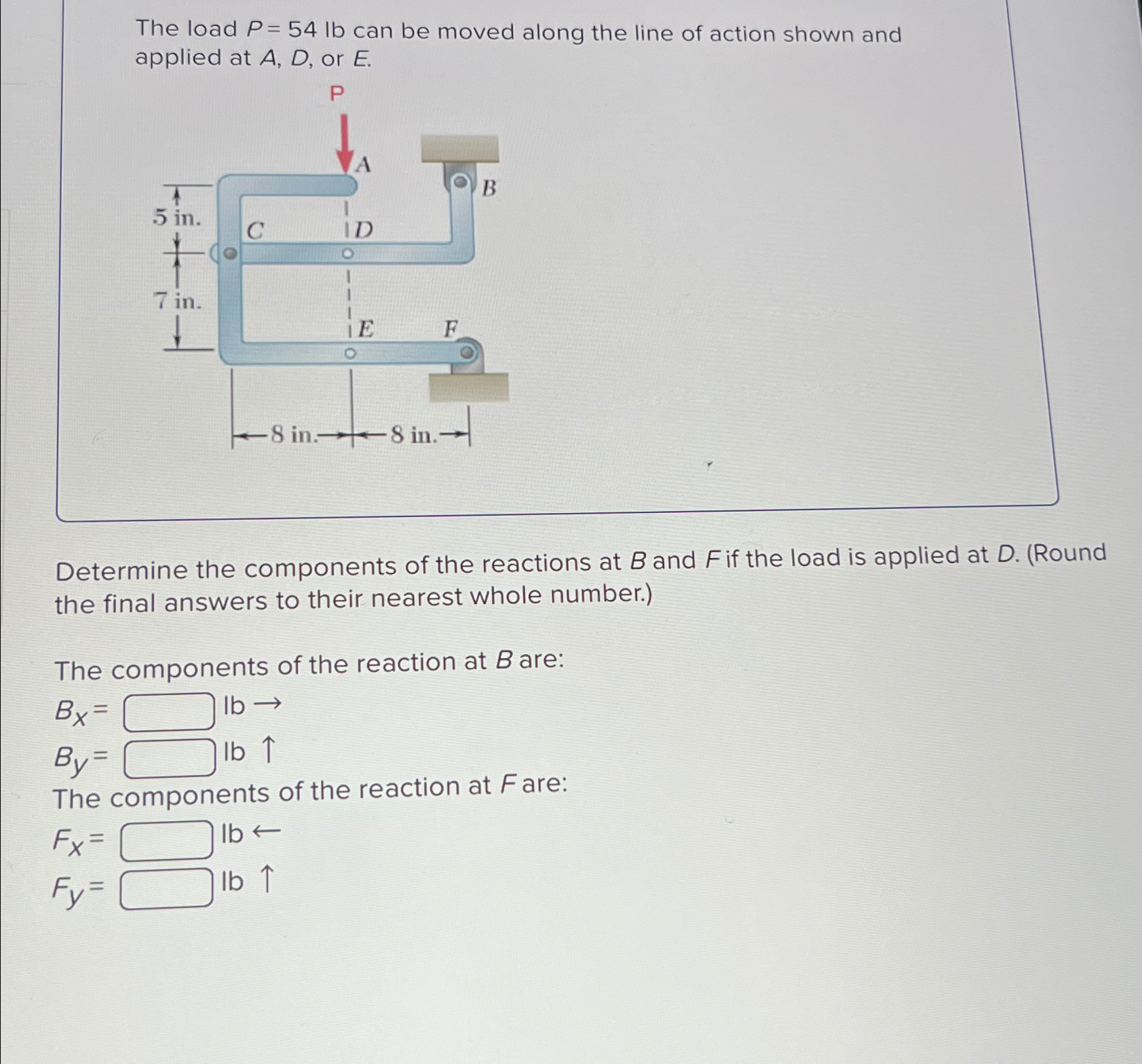 Solved The load P=54lb ﻿can be moved along the line of | Chegg.com