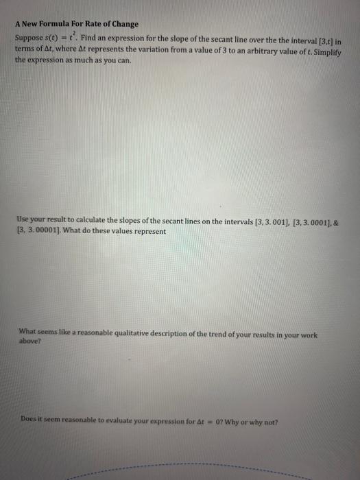Solved A New Formula For Rate of Change Suppose s(t)=t2. | Chegg.com