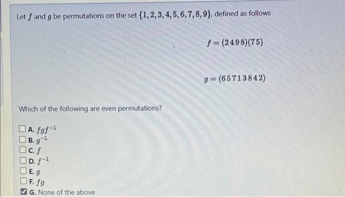 Solved Let f and g be permutations on the set | Chegg.com