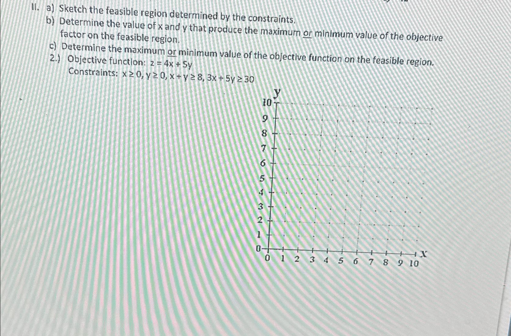 Solved II. ﻿a) ﻿Sketch the feasible region determined by the | Chegg.com