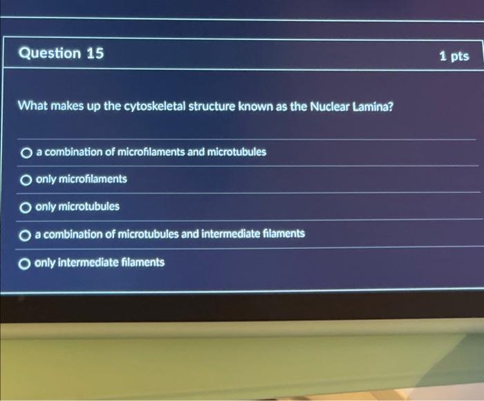 Solved Question 15 1 pts What makes up the cytoskeletal | Chegg.com