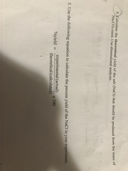 Solved 4. Calculate the theoretical yield of the salt (NaCl) | Chegg.com