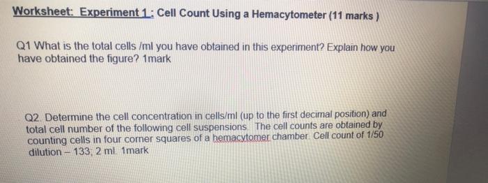 Solved Worksheet: Experiment 1: Cell Count Using a | Chegg.com