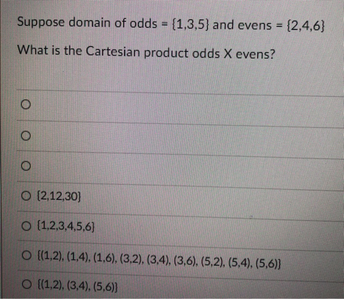 Solved Suppose domain of odds = {1,3,5} and evens = {2,4,6} | Chegg.com