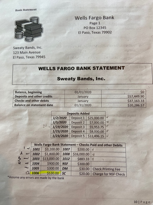 Bank Statement Wells Fargo Bank Page 1 PO Box 12345 Chegg