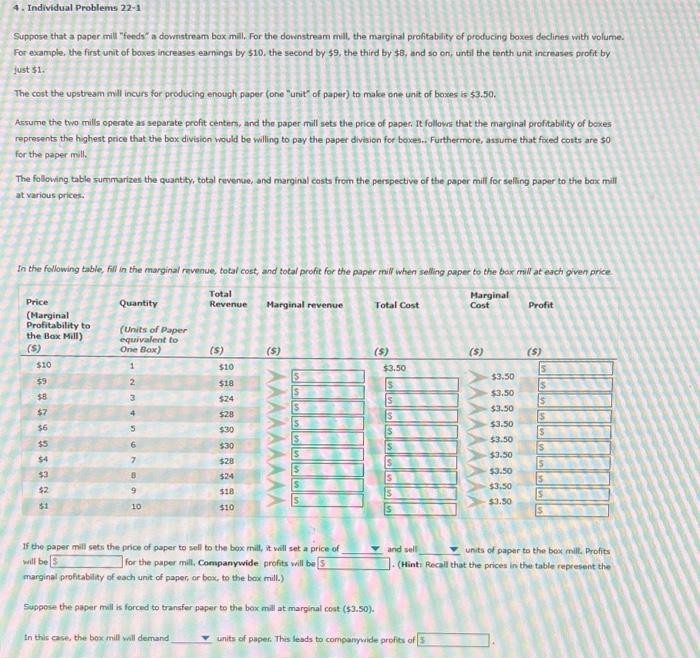Solved drop down options: if the paper mill sets the price | Chegg.com