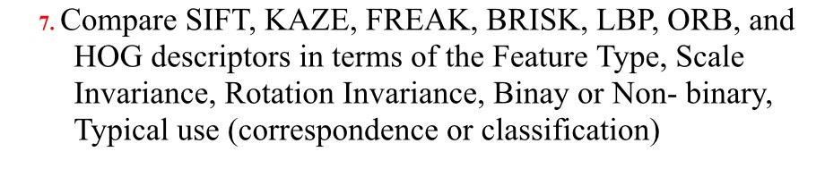 Solved Compare SIFT, KAZE, FREAK, BRISK, LBP, ﻿ORB, and HOG | Chegg.com