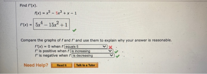 Solved Find f'(x). f(x) = x5 - 5x3 + x-1 f"(x) = 5x4 - 15x2 | Chegg.com