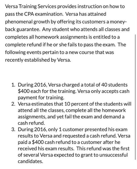 Solved Versa Training Services provides instruction on how | Chegg.com