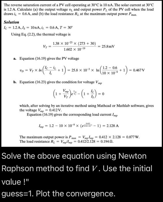 The reverse saturation current of a PV cell operating | Chegg.com