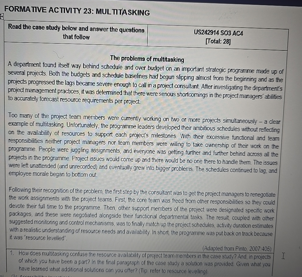 Solved FORMATIVE ACTIVITY 23: MULTTTASKING\table[[Read the | Chegg.com