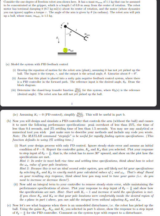 Solved Consider the one-degree-of-freedom robot arm shown | Chegg.com