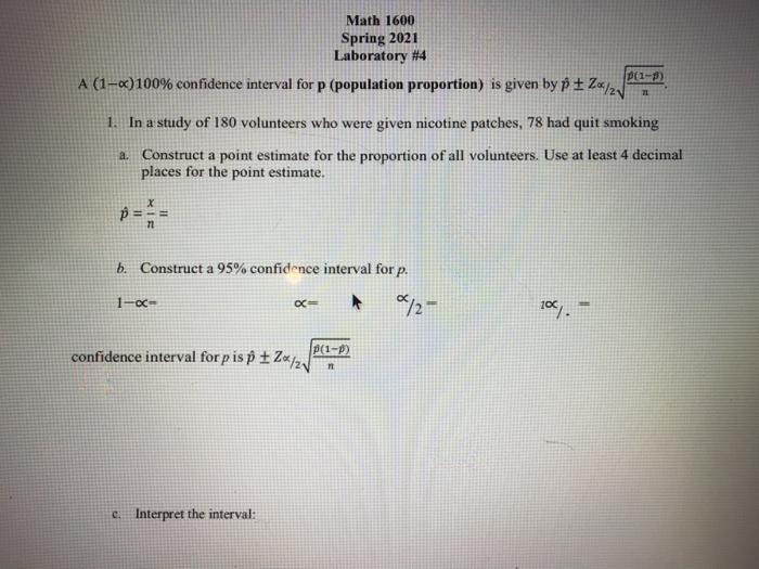 Solved A (1- alpha)100% confidence interval for p | Chegg.com