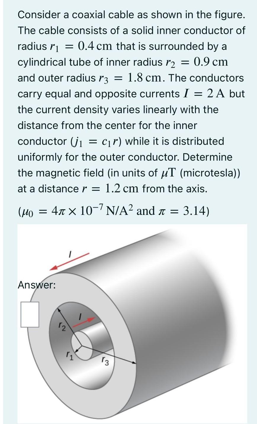 Solved Consider a coaxial cable as shown in the figure. The | Chegg.com