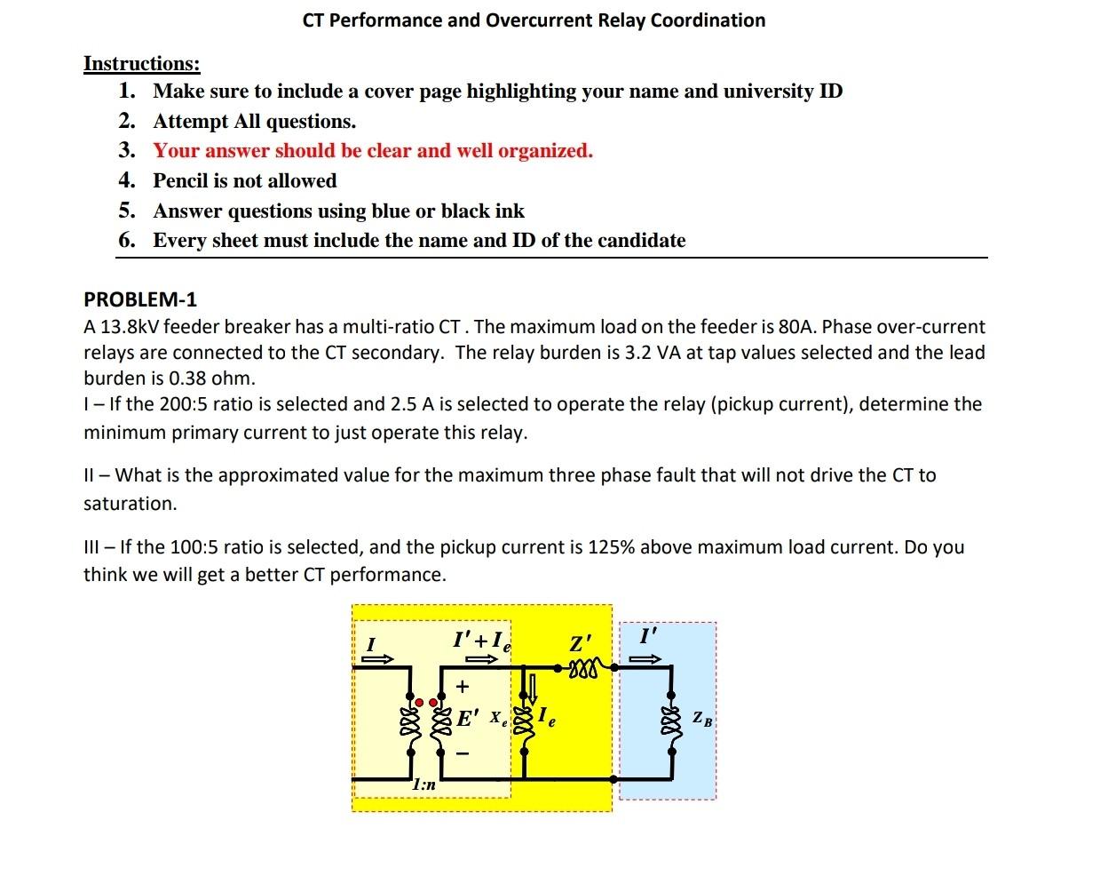 Solved СТ Performance and Overcurrent Relay Coordination | Chegg.com