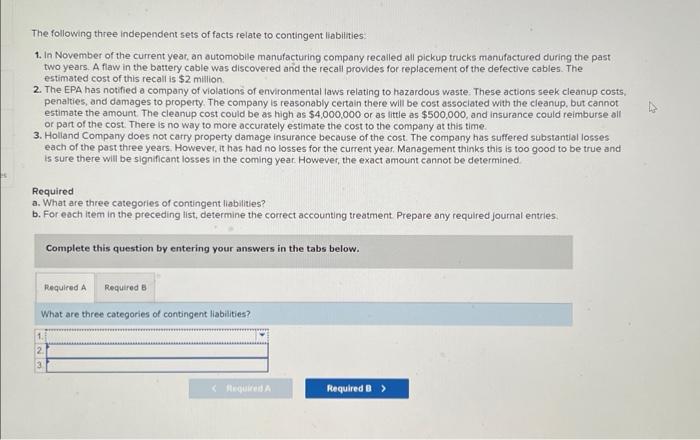 Solved The following three independent sets of facts relate | Chegg.com