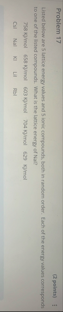 Solved Problem 17(2 ﻿points)Listed below are 5 ﻿lattice | Chegg.com