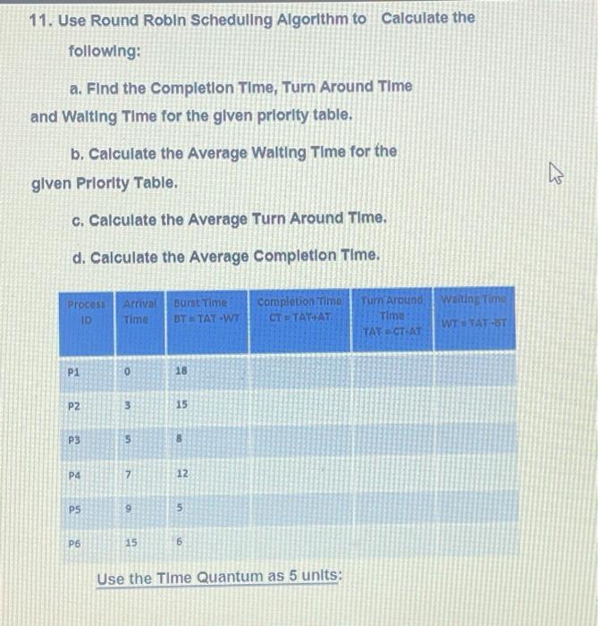 Solved 11 Use Round Robin Scheduling Algorithm To