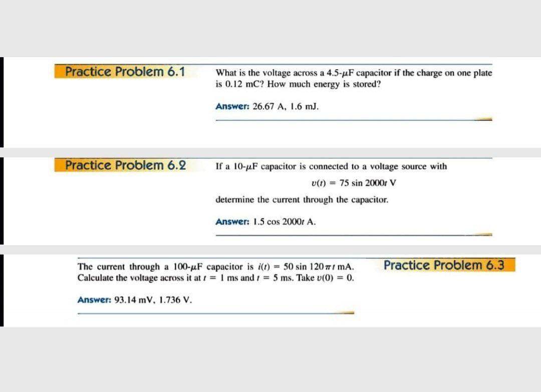 Solved Practice Problem 6.1 What is the voltage across a | Chegg.com