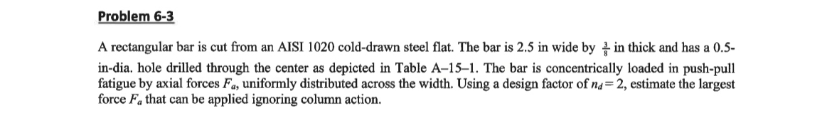 Solved Problem 6-3A rectangular bar is cut from an AISI 1020 | Chegg.com