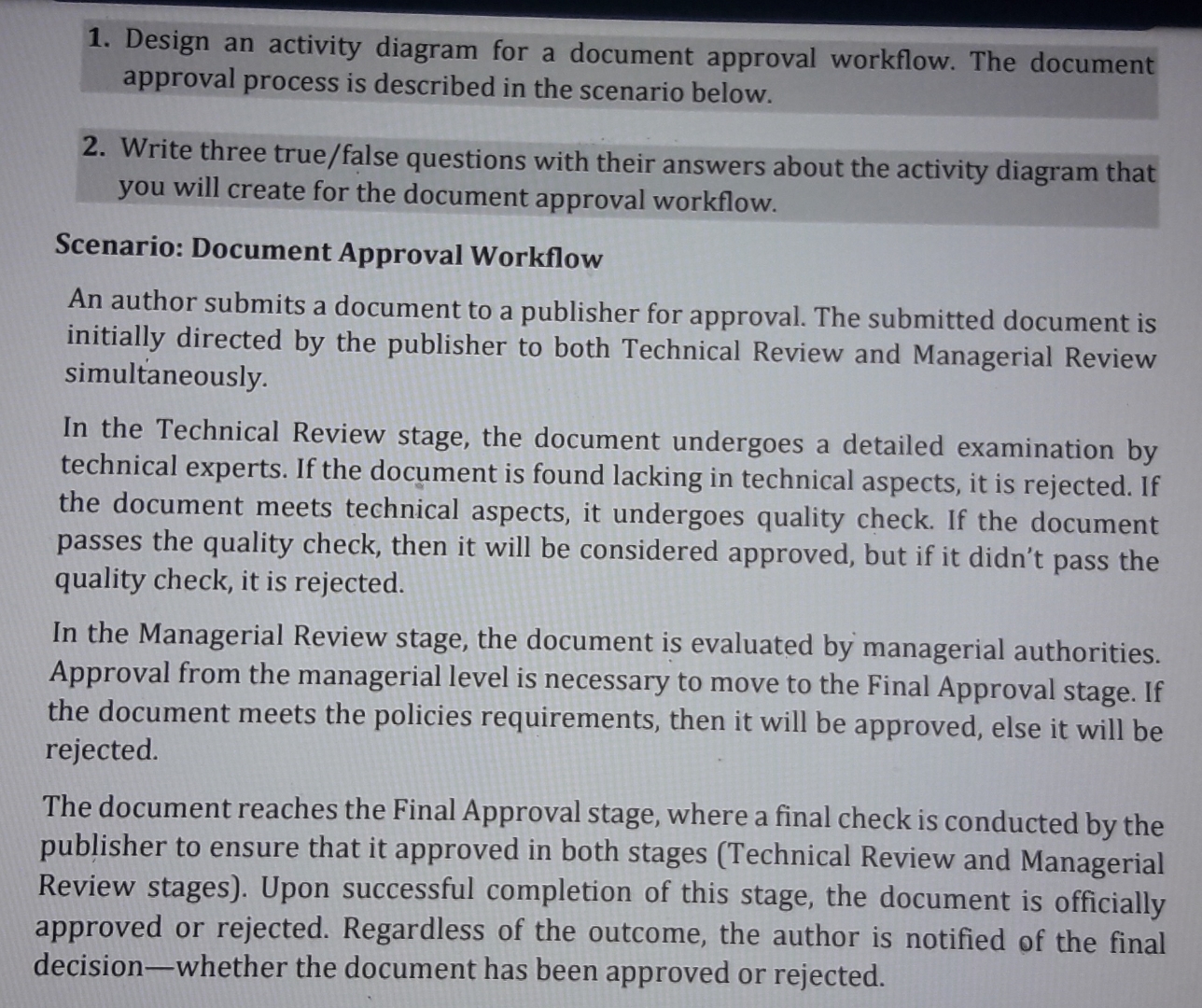 Design an activity diagram for a document approval | Chegg.com