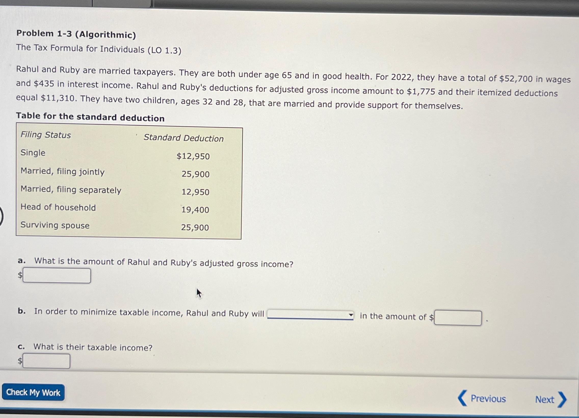 Solved Problem 1-3 (Algorithmic)The Tax Formula for | Chegg.com