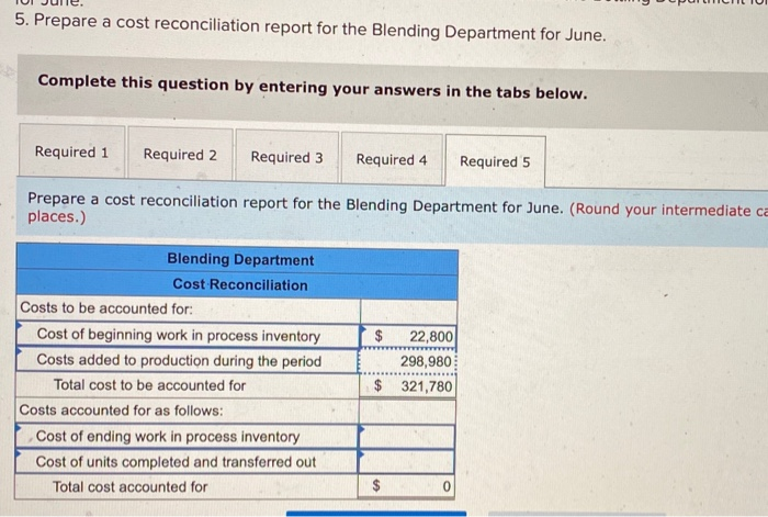 5. Prepare a cost reconciliation report for the | Chegg.com