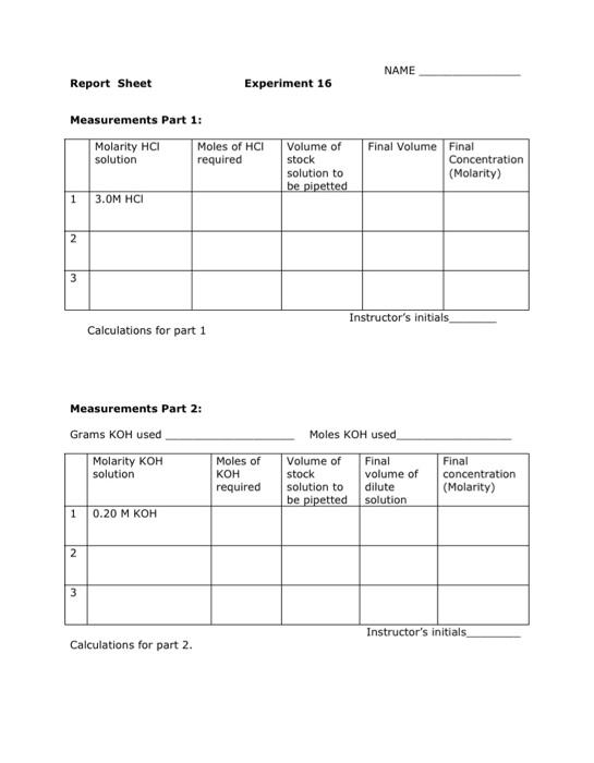Solved Experiment 16 Making Solutions Introduction: | Chegg.com