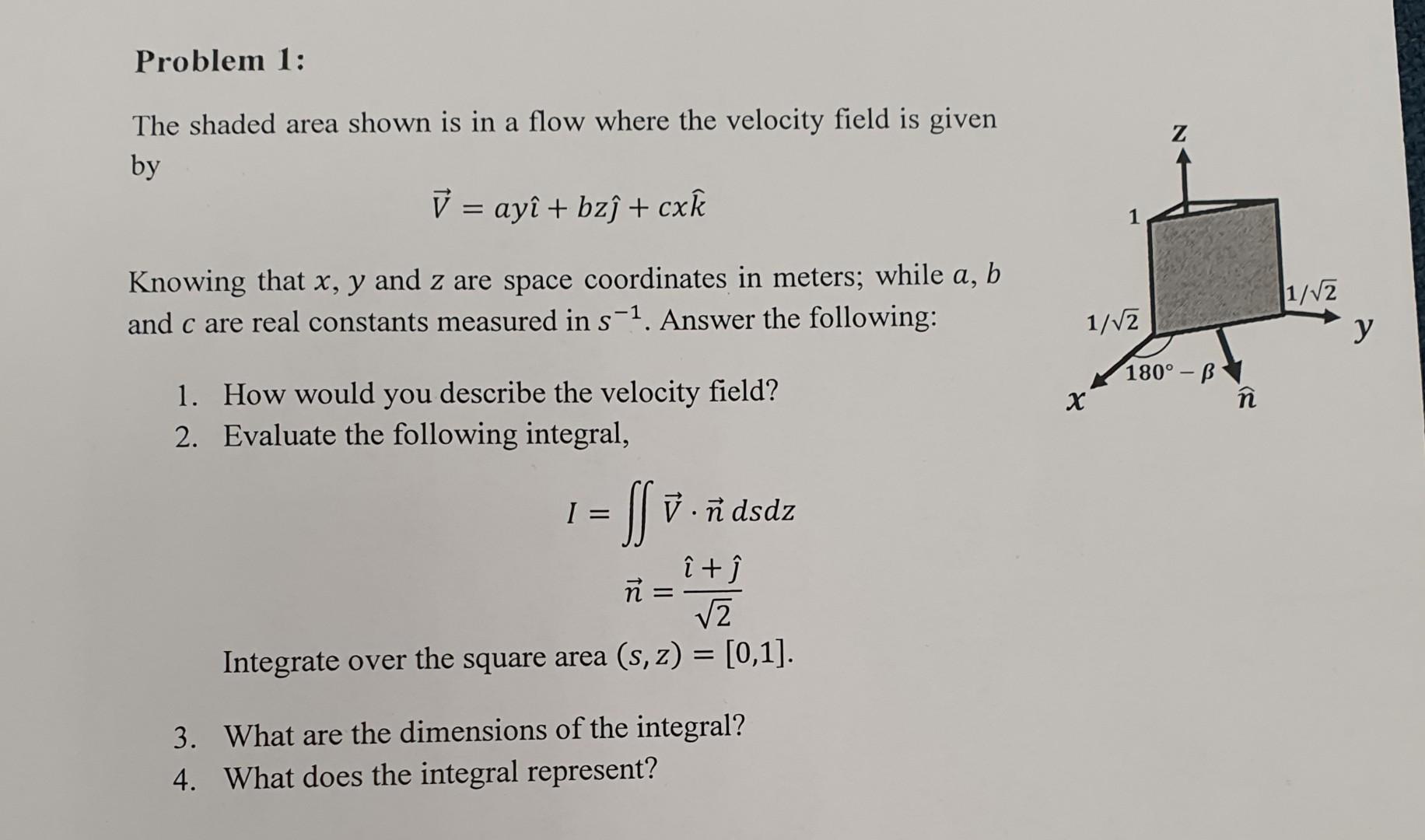 Solved Problem 1: The shaded area shown is in a flow where | Chegg.com