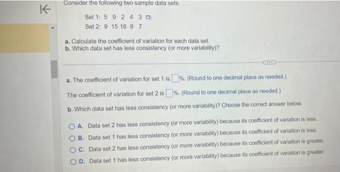 Solved Consider the following two sample data sets. a. | Chegg.com