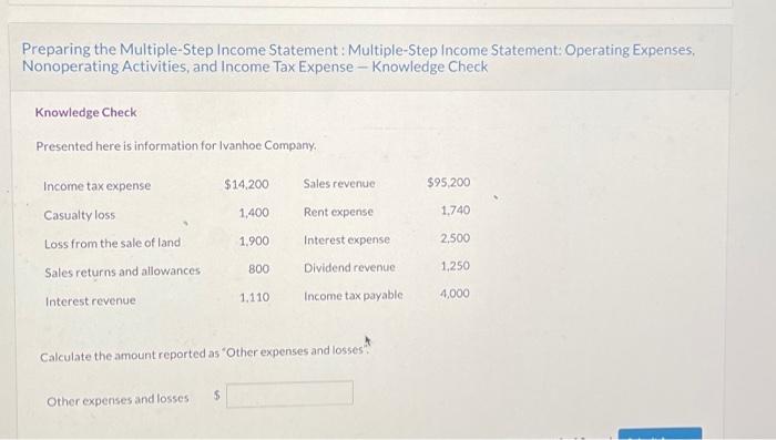 Solved Preparing the Multiple-Step Income Statement : | Chegg.com