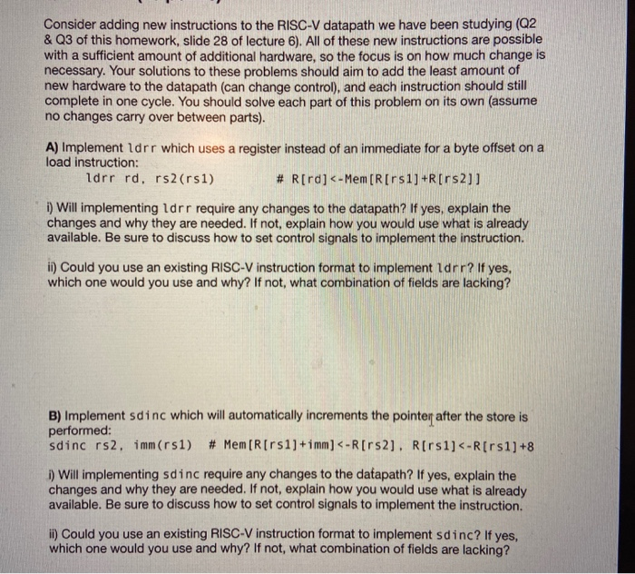 Consider adding new instructions to the RISC-V | Chegg.com
