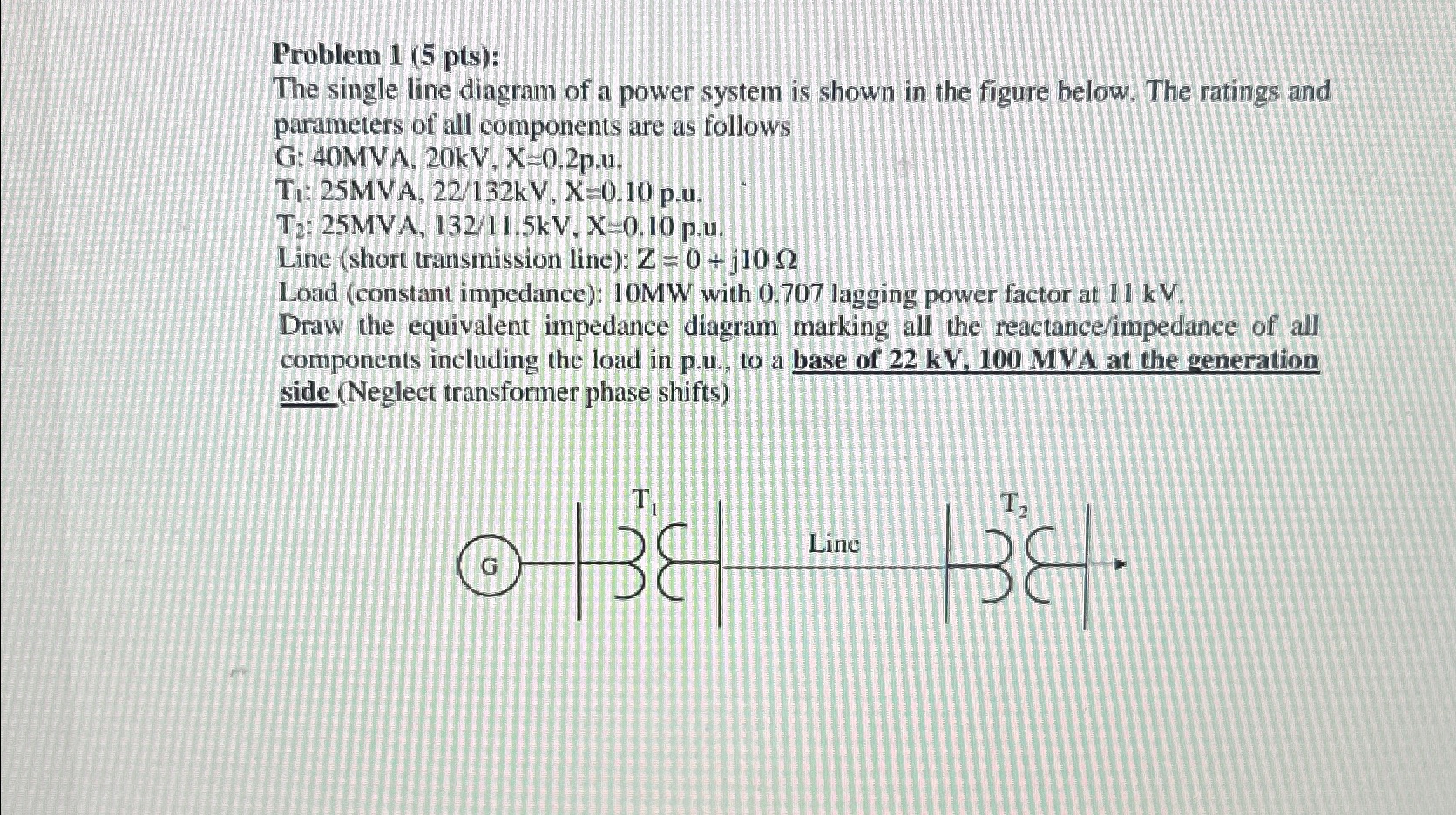Solved Problem 1 ( 5pts :The single line diagram of a power | Chegg.com Solved Problem 1 ( 5pts :The single line diagram of a power | Chegg.com
