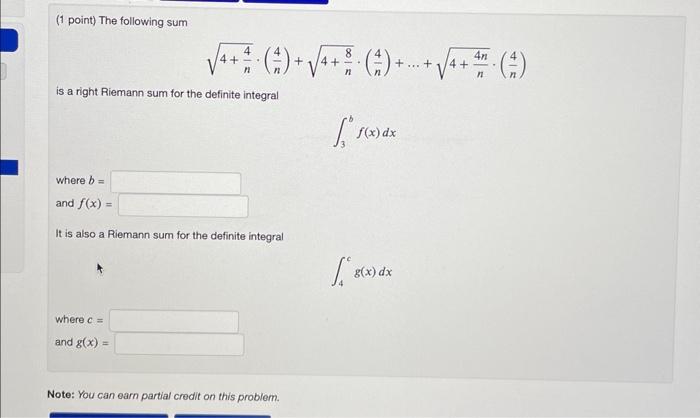Solved (1 point) The following sum | Chegg.com