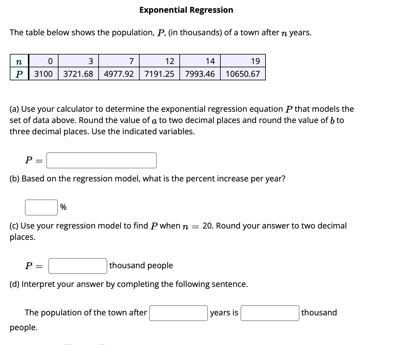 Solved Exponential RegressionThe table below shows the | Chegg.com