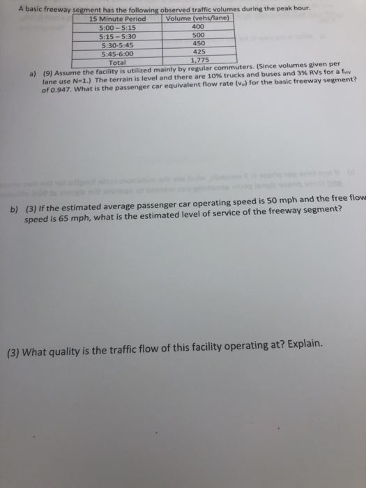 Solved A basic freeway segment has the following observed | Chegg.com