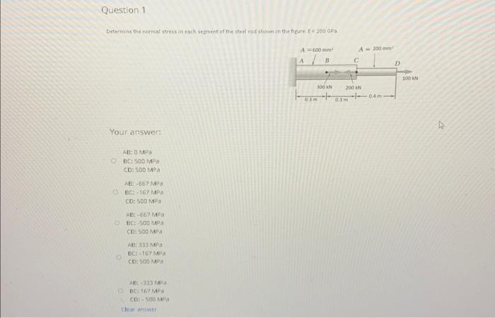 Solved Detemaine the normat strets in e ach se ement of the | Chegg.com